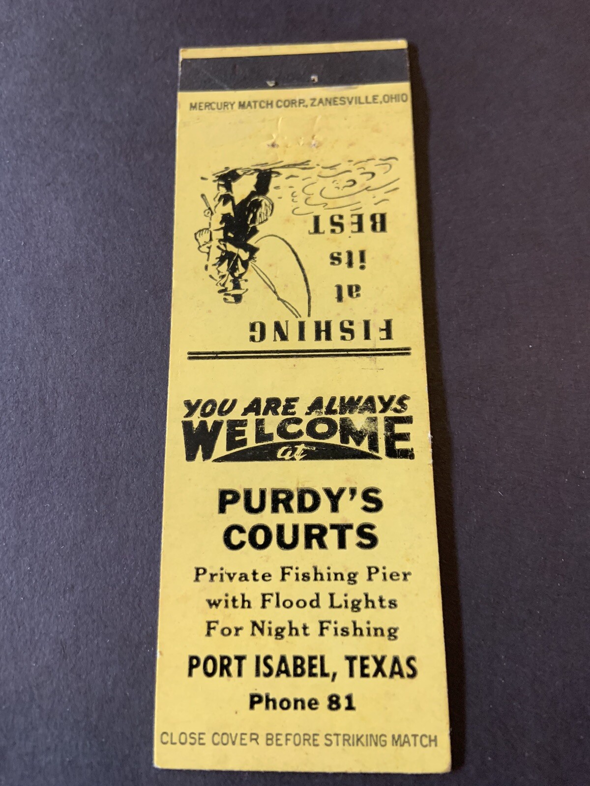 Vintage Texas Matchbook: “Purdy’s Court” Port Isabel, TX | eBay
