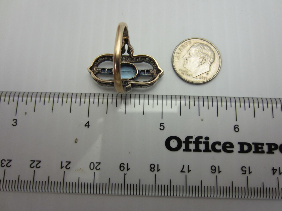 Vintage Antique 14k Yellow Gold and Silver Aquamarine Sapphire Diamond ...