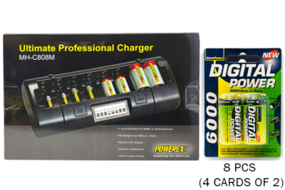 8 Bay LCD Maha Powerex Battery Charger + 8 C AccuPower NiMH Batteries ...