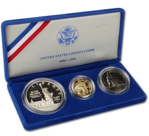 GOLD COIN United States Liberty Coins 1886 - 1986 3 Coin Proof Set w ...