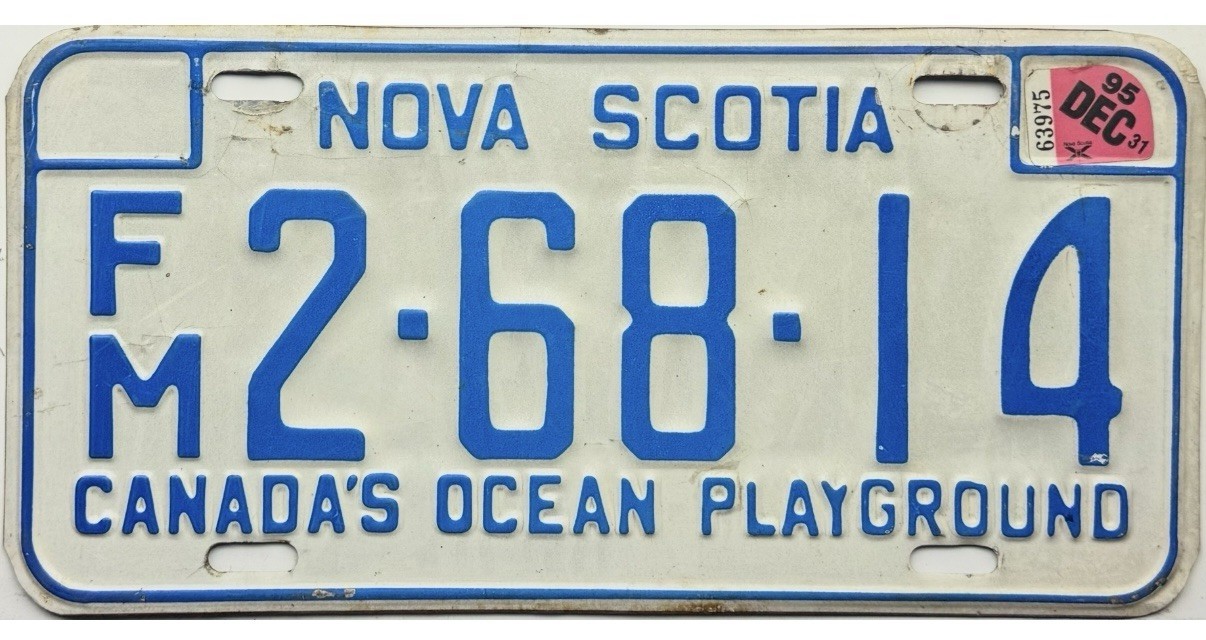 *99 CENT SALE* 1995 Nova Scotia FARM License Plate #2-68-14 No Reserve ...