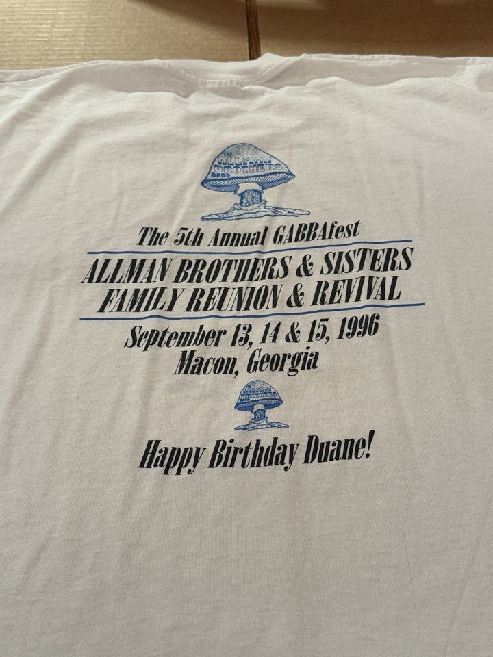 Vintage 1996 Duane Allman-5th Annual Gabbafest T-shirt/mens XL/tag Cut ...
