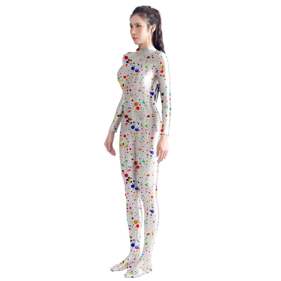 AMORESY Damen Shiny Patterned Einteiler Overalls Langarm Cosplay Zentai ...
