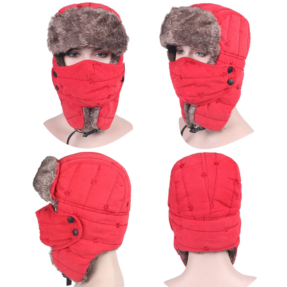 Winter Thermal Fur Lined Aviator Hat with Ear Flap Full Face Cover for ...