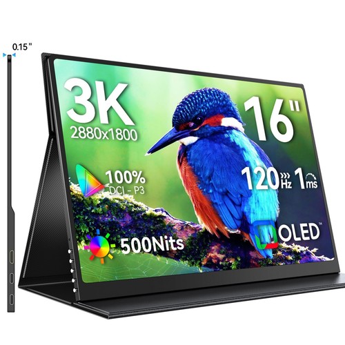 16 Inch OLED Portable Monitor 2880x1800 120Hz Gaming Monitor for PS4/5 ...
