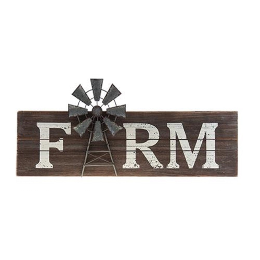 Farm Windmill Sign Wood Plaque with Galvanized Metal 23½" w x 7" h x ¾ ...