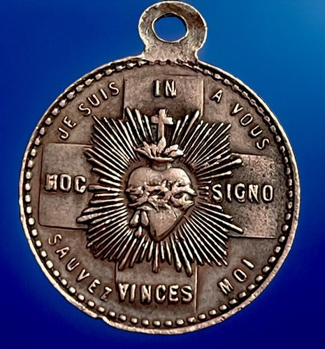 Antique Sacred Heart Medal,In Hoc Signo Vinces, In This Sign You Will ...
