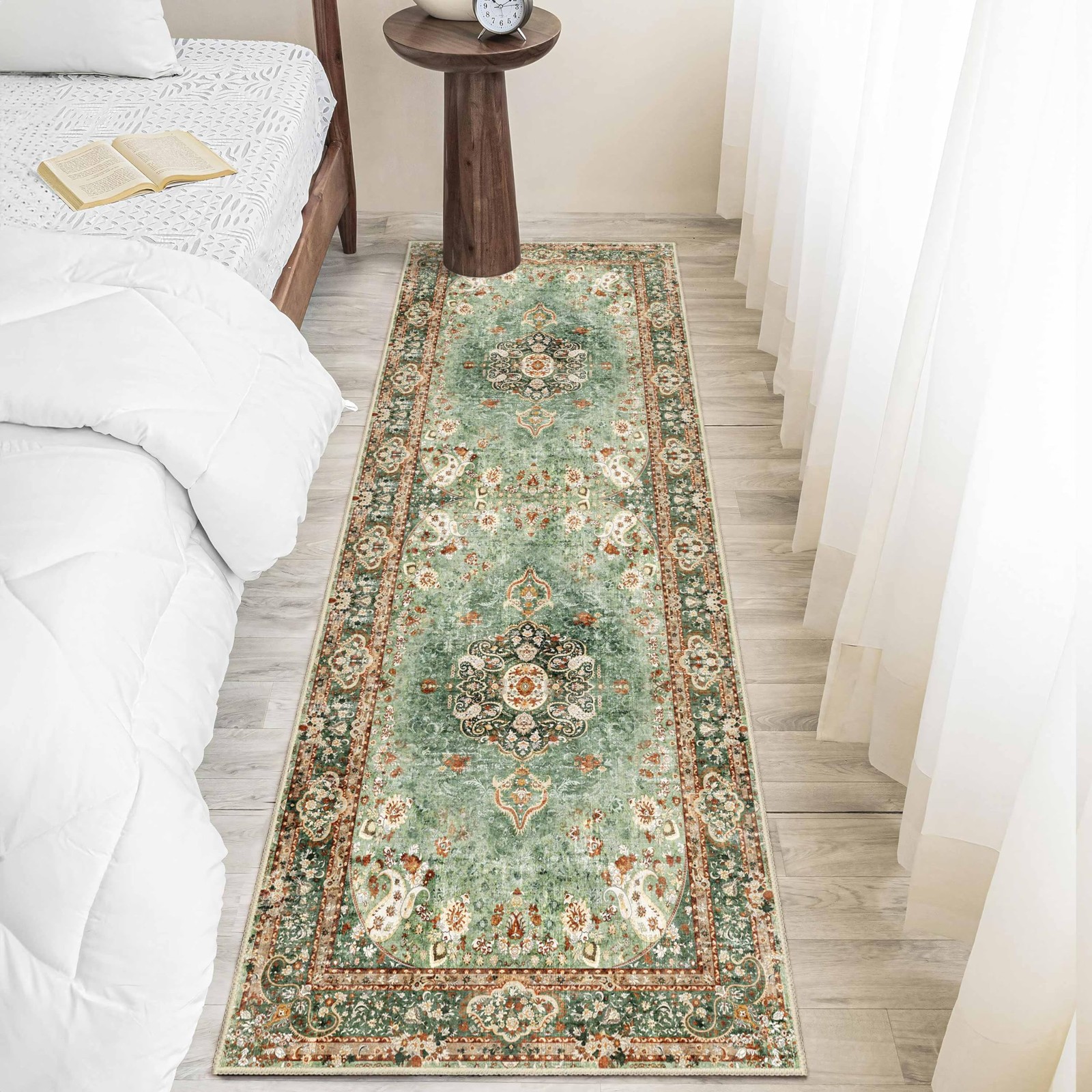 Washable Runner Rug 2x6 Green Runners Non Slip Long Boho Rugs for ...