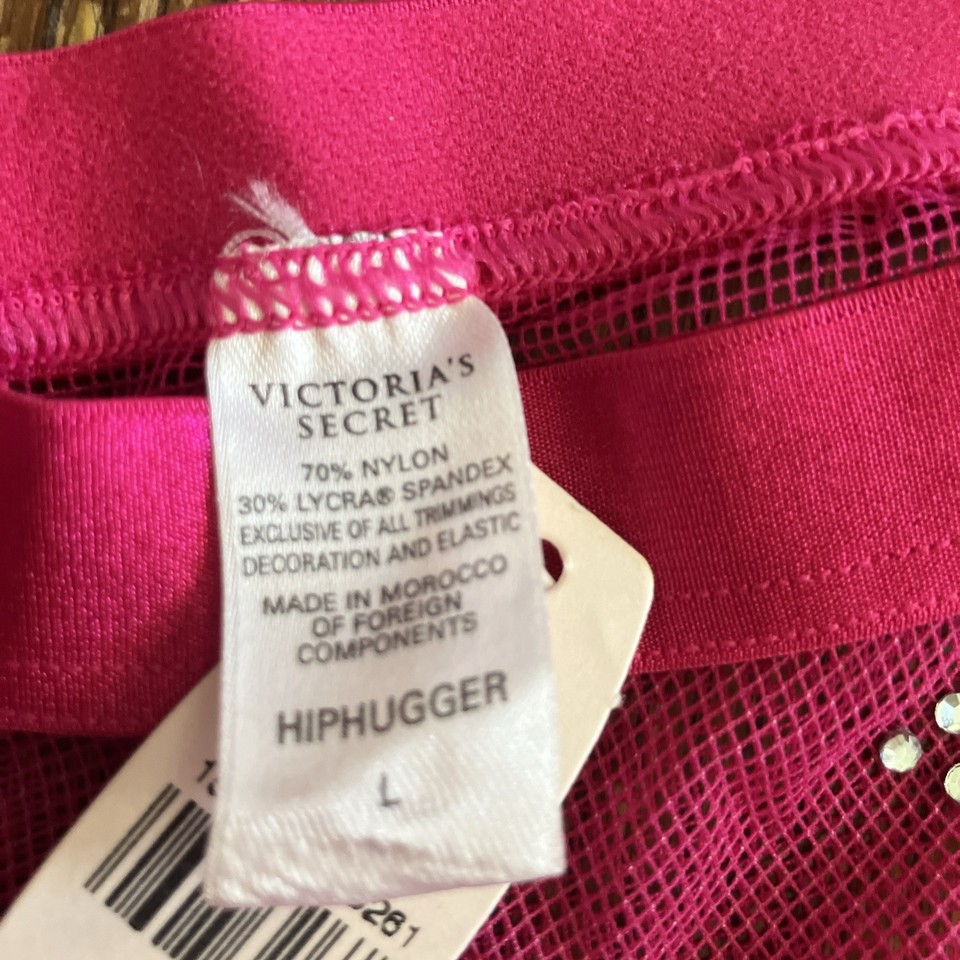 NWT Vintage Victoria's Secret Pink Sheer Mesh Fishnet Rhinestone Large ...