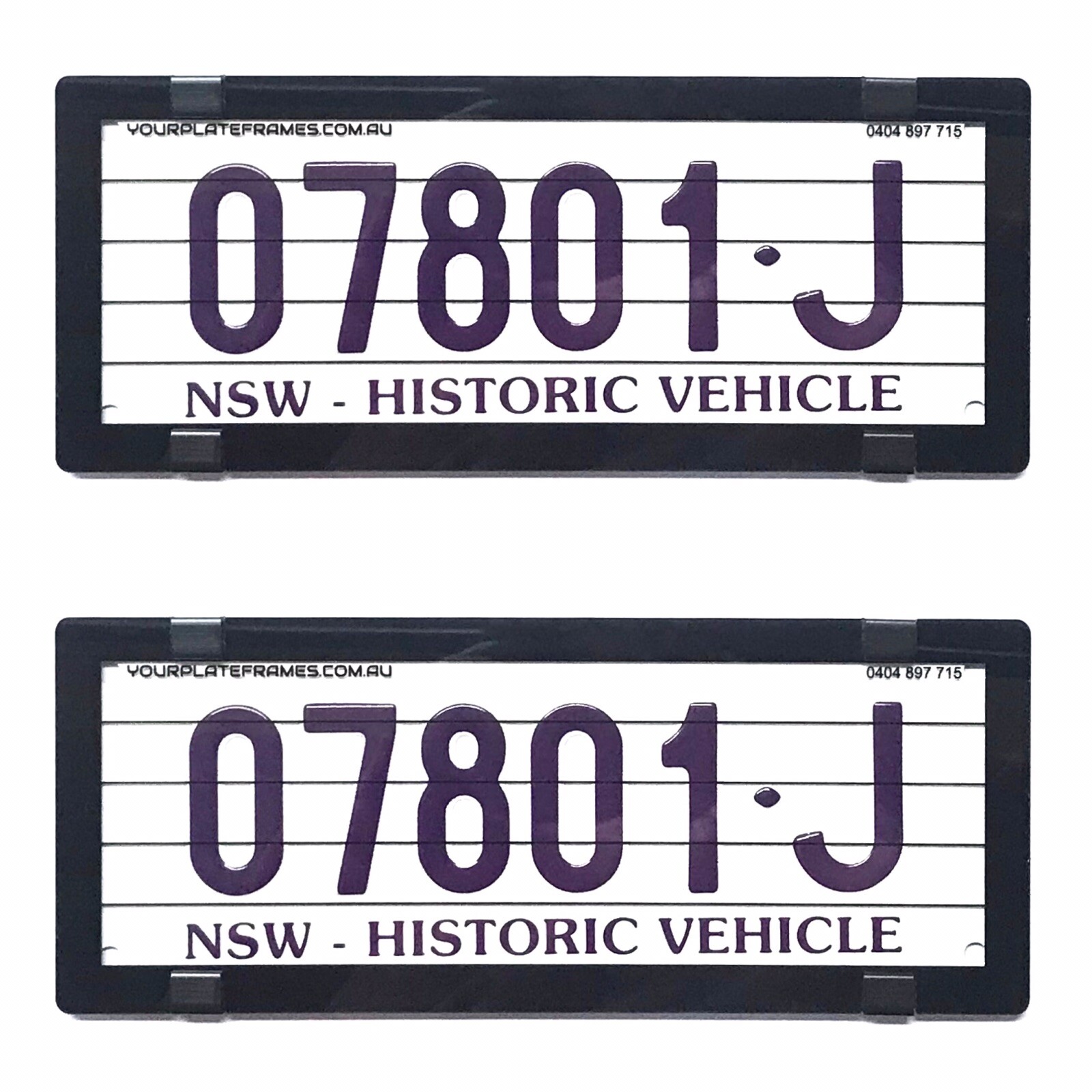 NSW Historic Car Club Number Plate Cover Set Black Lined 250mm x 100mm ...