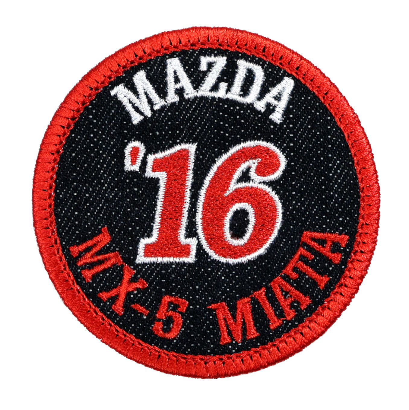2016 Mazda MX-5 Miata Embroidered Patch - Black Denim/Red Iron-On Sew ...