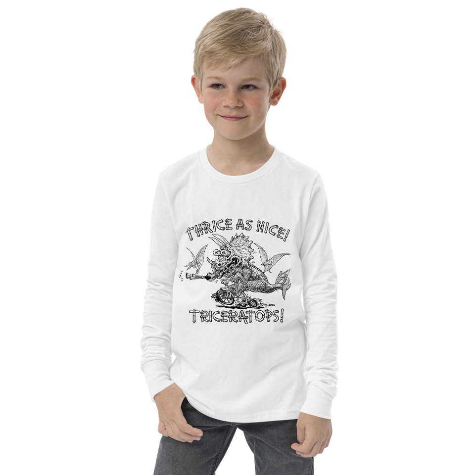 Thrice As Nice Triceratops Youth long sleeve tee By Artist Mike Lemos ...