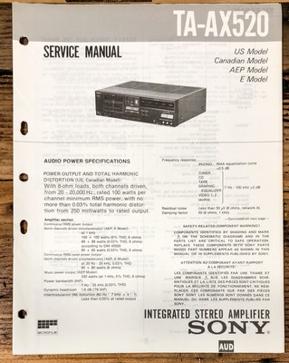 Sony TA-AX520 Amplifier Service Manual *Original* | eBay