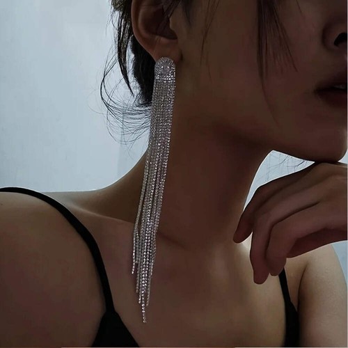 1pc Full Rhinestone Pendant Tassel Earrings Fashionable Earrings ...