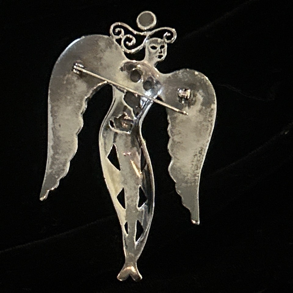 Vintage Sterling Silver Peridot, Blue Topaz & Amethyst Angel Brooch | eBay