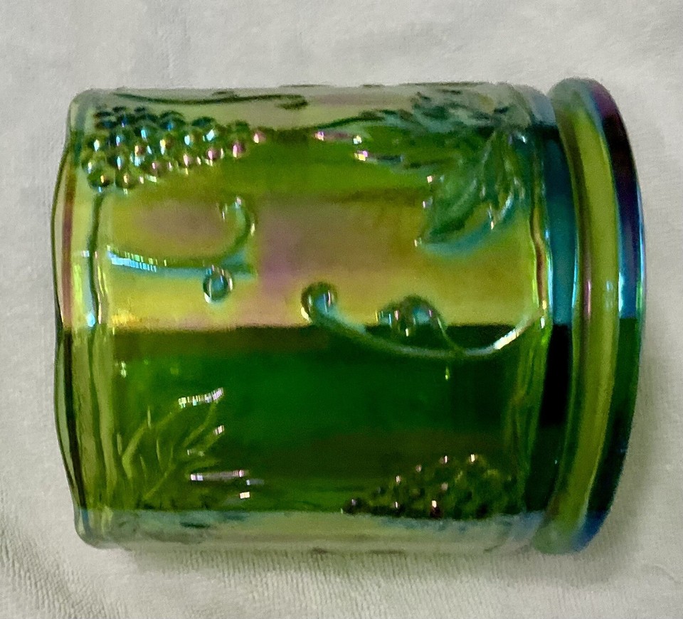 Vintage Green Carnival Iridescent Glass "Harvest Grape" pattern with ...