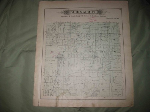 SUPERB RARE ANTIQUE 1894 SPRINGPORT TOWNSHIP NORVELL JACKSON COUNTY ...