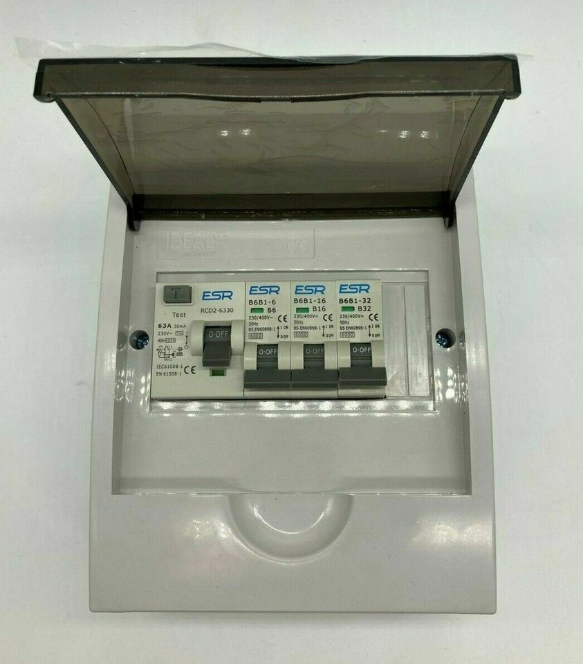 3 Way Garage Shed Consumer Unit Fuse Box Isolation Switch & 3 MCB's Or ...