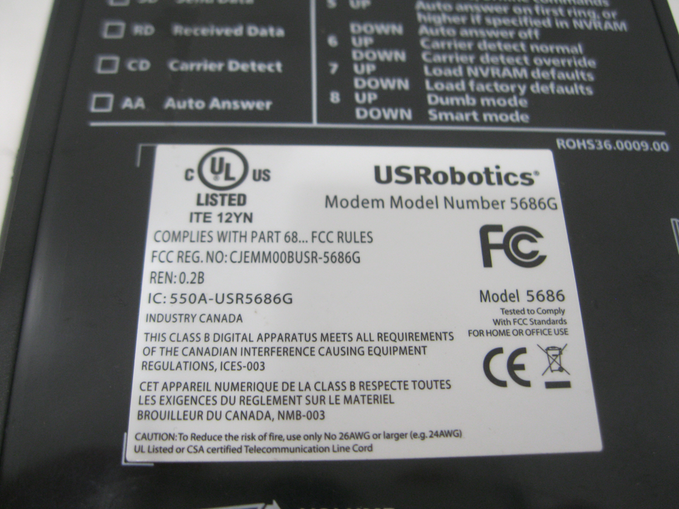 US Robotics USR5686G Sportster 56k V.92 External Modem w/ Power Adapter ...