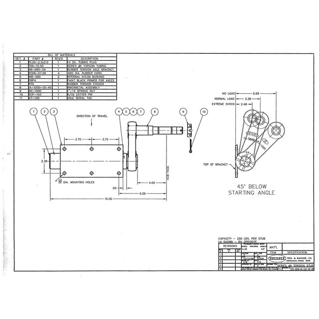 PAIR Reliable 500 lb Capacity Torsional Stub Axles RTS-0250-01-LH RTS ...