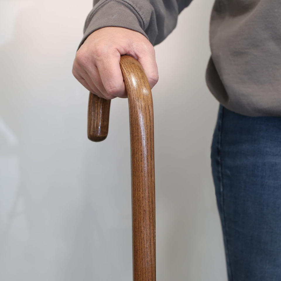 Wood Walking Cane 36" for Men & Women – Curved Handle, Walnut, Rubber ...