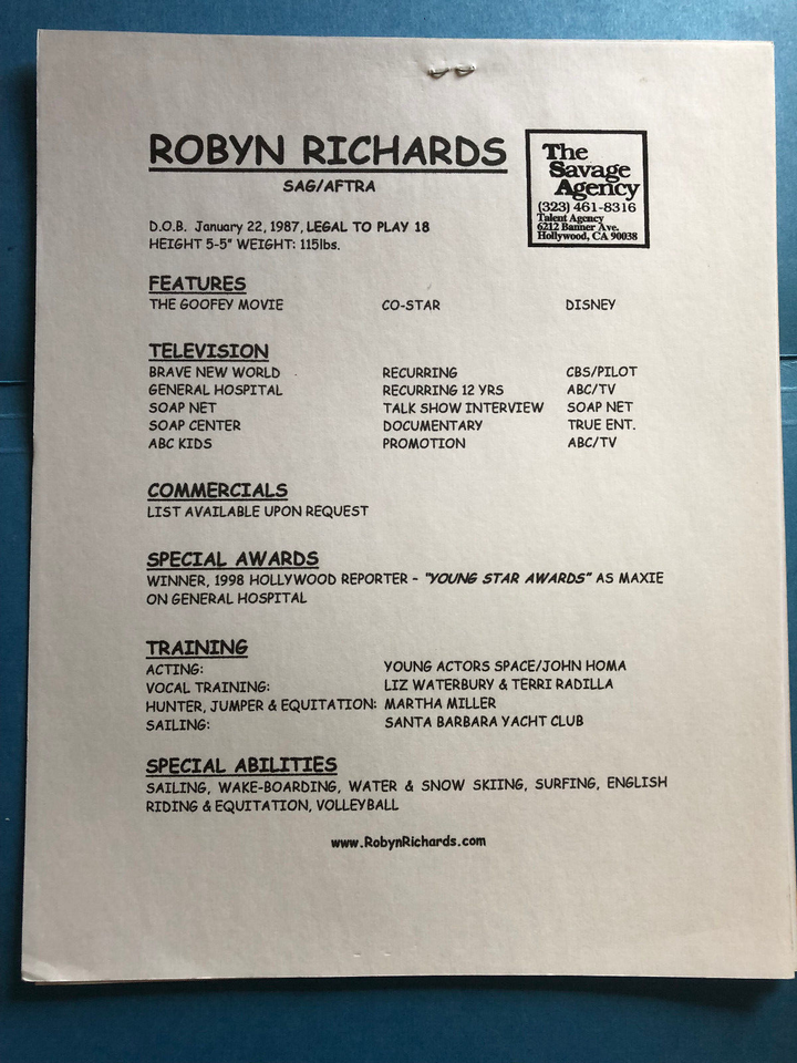 Robyn Richards, General Hospital original talent agency headshot photo ...