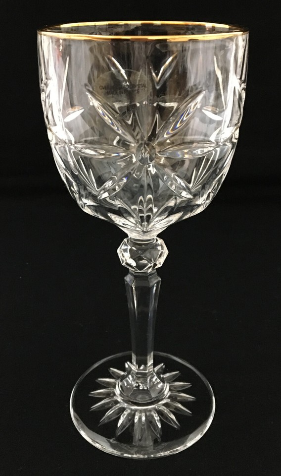 Avon Goblets 24% Lead Crystal 7" Gold Rim Star Fan Pattern France Set ...