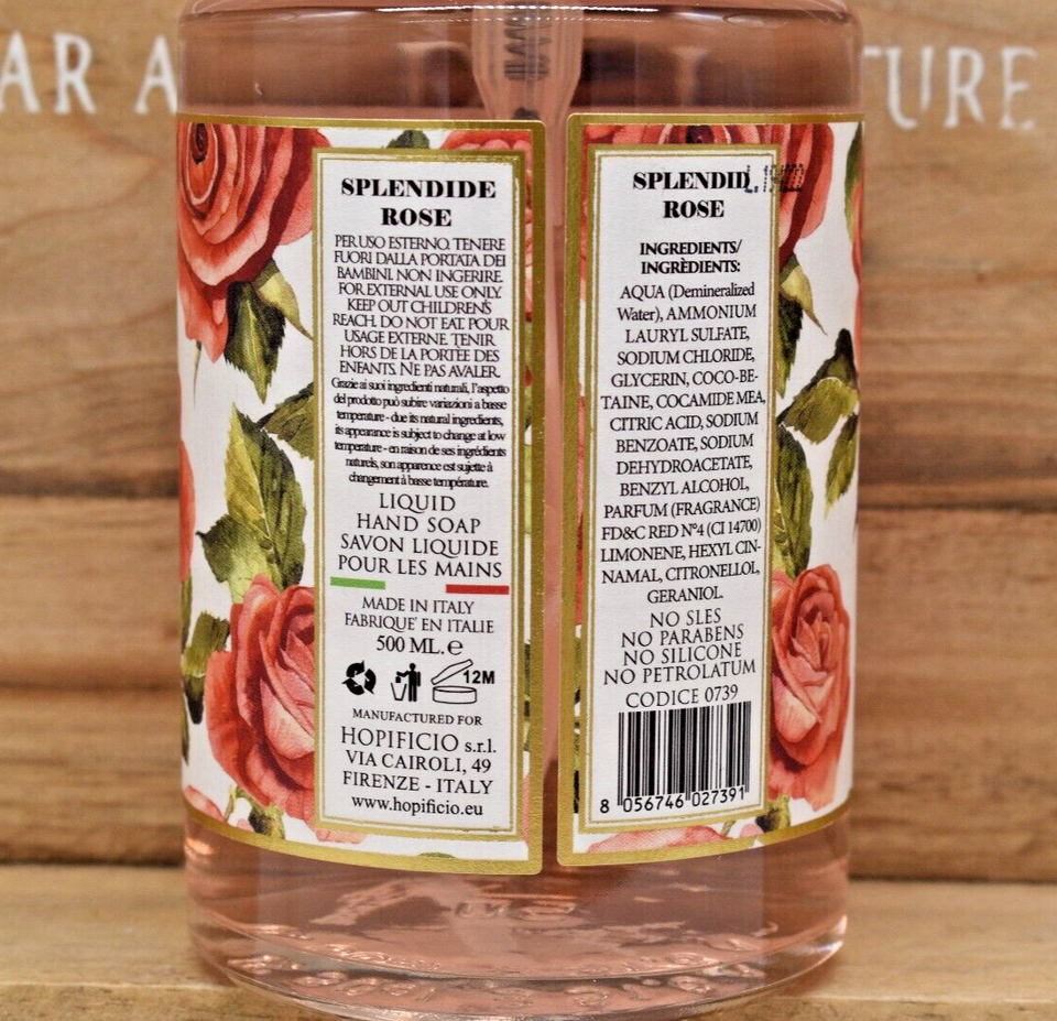 HOPIFICIO Luxury Splendid Rose Hand Soap in Glass Dispenser 16.9 fl. oz ...