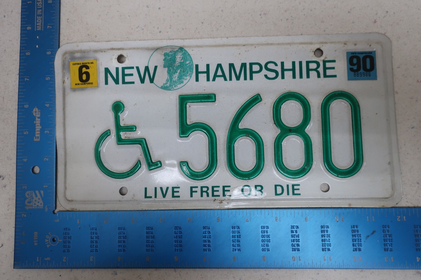 1990 90 New Hampshire NH License Plate Tag 5680 Handicapped Natural ...