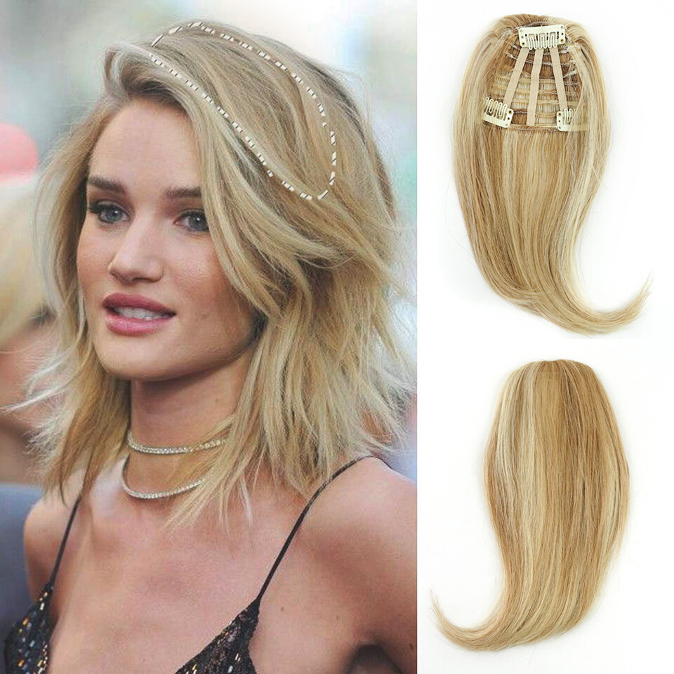 Women's 100% Real Human Hair Invisible Side-swept Bangs Clip In Topper ...