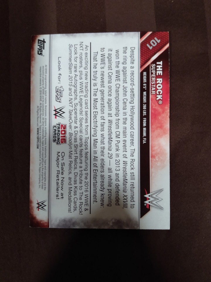 WWE 2016 Topps The Rock Wrestling Card #101 Dwayne Johnson | eBay