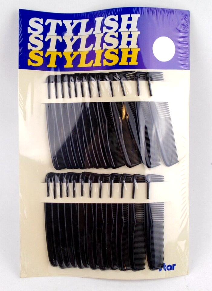 Vintage Lot of 48 Black Plastic Pocket Hair Combs on Retail Board ...