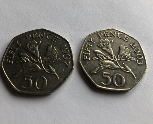 1997 and 2003 Guernsey Freesia Flowers 50p coins Circulated | eBay UK