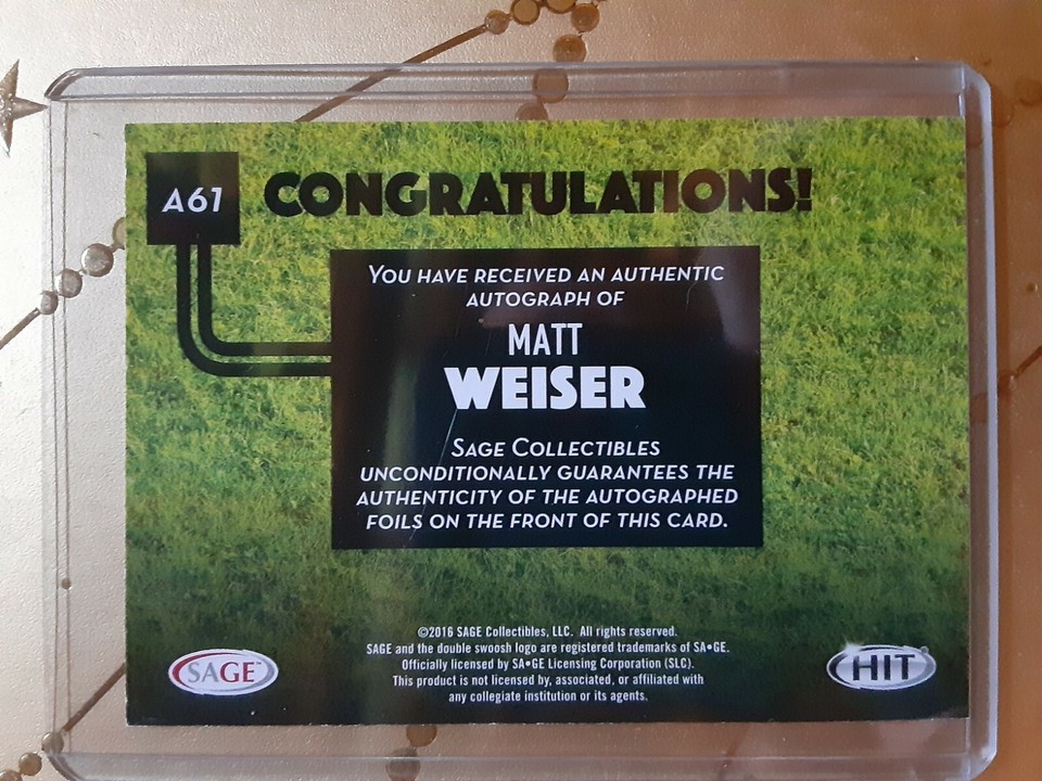 Matt Weiser 2016 Sage Football Auto ! | eBay