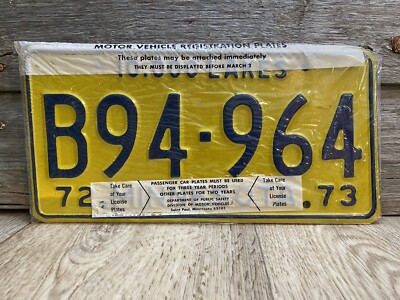 Minnesota License Plate 1972, 1973 MN B94-964 Single Issued 72/73 New ...