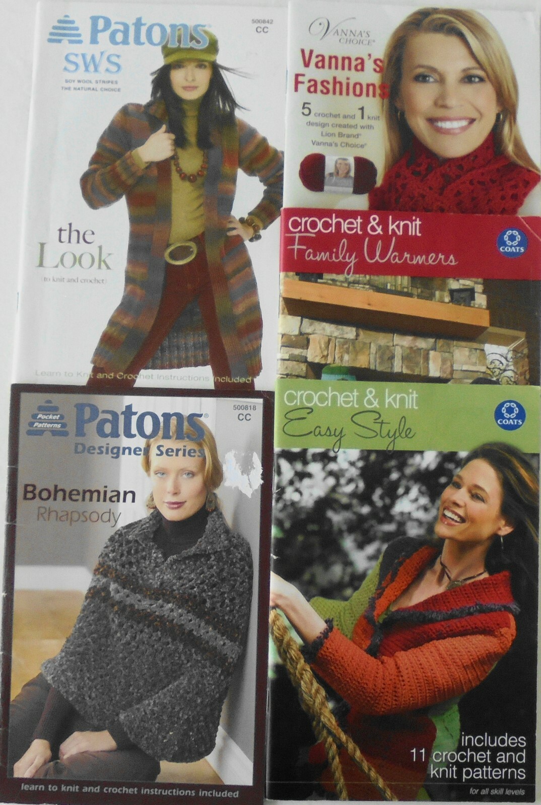 Lot of 4 Patons Coats Lion Sweaters Scarves Knitting Crochet Pattern ...