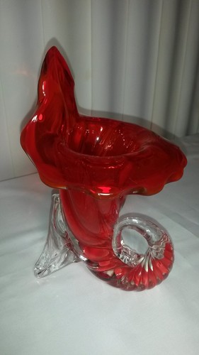 Vintage Red Orange Vase Cornucopia Art Glass Jack in the Pulpit MCM | eBay