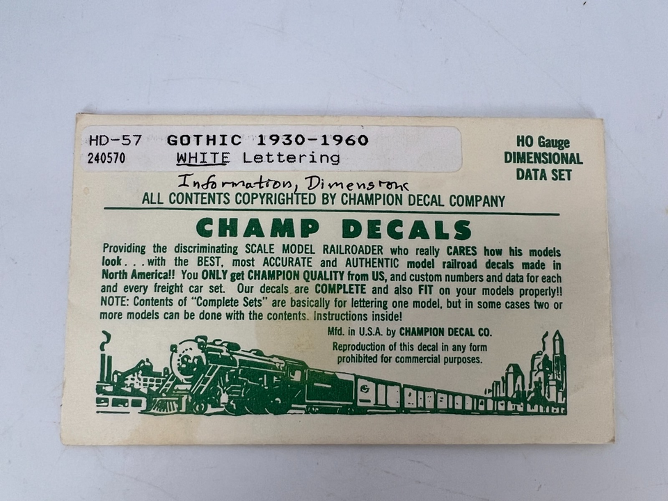 Champion Champ Decals HO Scale #HD-57 (240570) Gothic 1930–1960 White ...