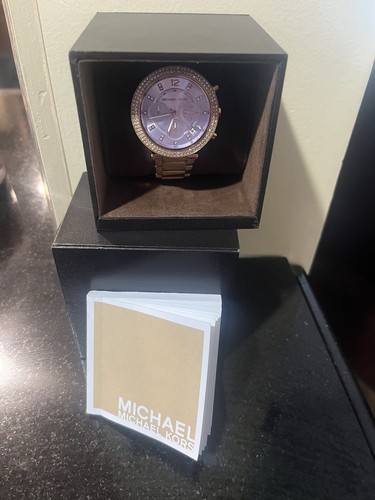 Michael Kors MK6169 Parker Purple Dial Chronograph Rose Gold-Tone Women ...