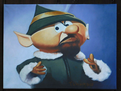 ORIGINAL OIL PAINTING- BOSS ELF FROM RUDOLPH THE RED NOSED REINDEER ...