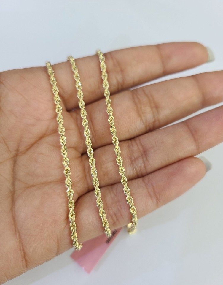 14k Solid Rope Chain Necklace 2.5mm 16"-24" Inch Yellow Gold Men Women ...