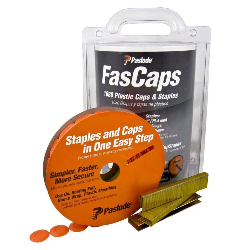 Paslode 650592 FasCaps 18 Gauge Plastic Caps & Staple Gun Staples for ...