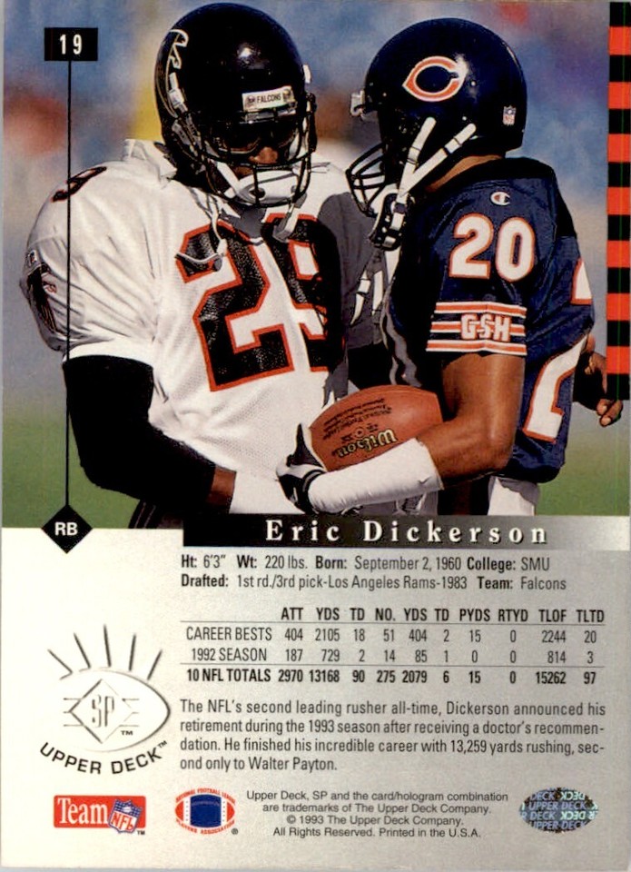 1993 Upper Deck Sp Eric Dickerson Atlanta Falcons #19 Football Card | eBay