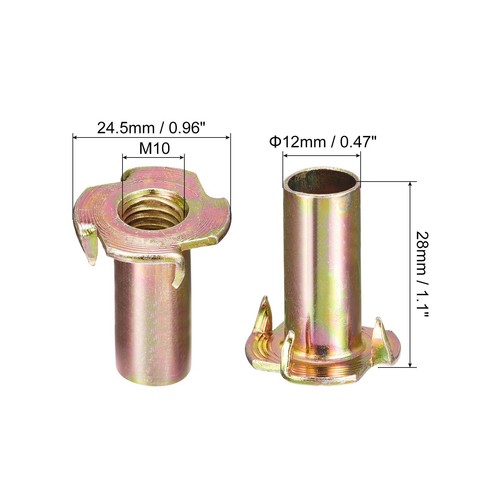 M10x28mm T-Nuts 4 Pronged Tee Nut Carbon Steel Threaded Inserts for ...