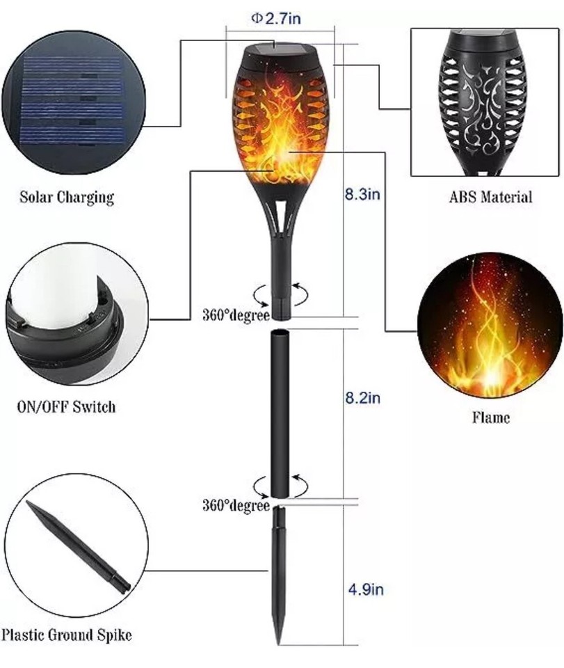 16 Pack — Solar Torches, Flickering LED Flame Light Waterproof Tiki ...