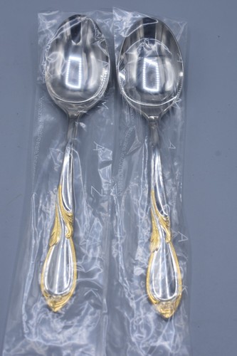 2 Yamazaki CACHE GOLD ACCENT Place Oval Soup Spoon 7-1/4" Stainless 18/ ...