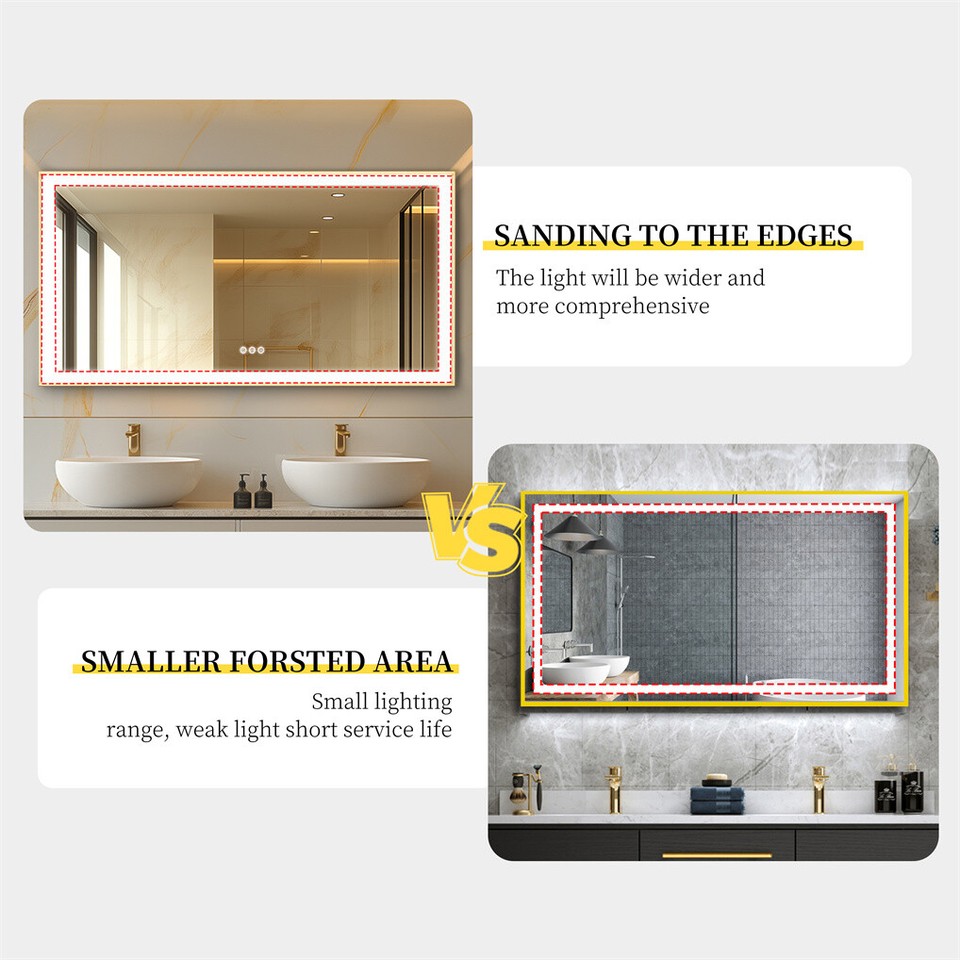 Extra Large LED Bathroom Mirrors Front Light Gold Aluminum Framed ...