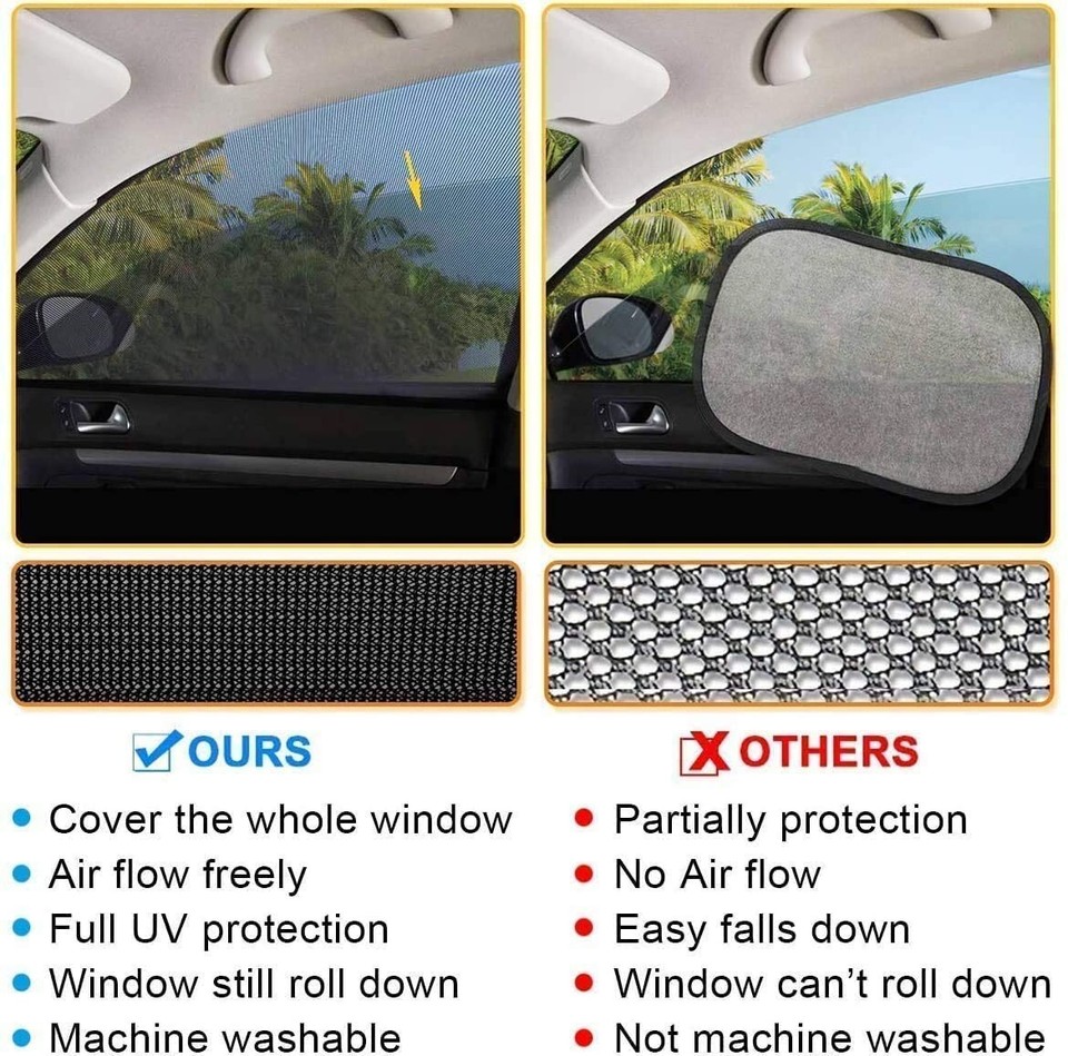 2 Pack Mesh Car Side Window Cover Sun Shades for Camping Baby for Most ...