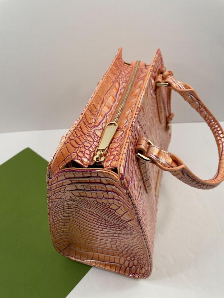 Brahmin Cami Apricot Rose Melbourne Leather Satchel Shoulder Purse NTW ...