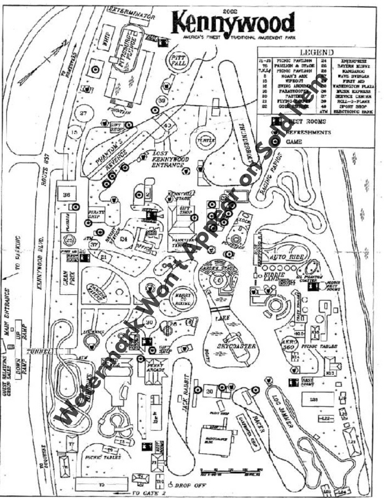 Kennywood Amusement Park Pittsburgh Pa Map 2002 Vintage Photograph ...